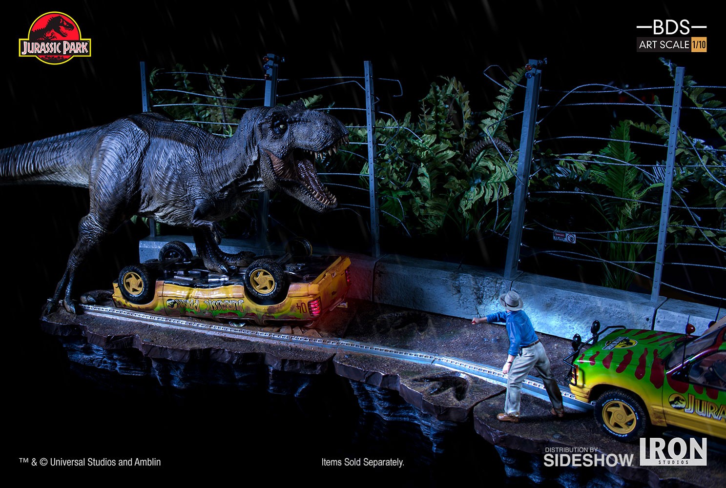 Jurassic Park T-Rex Attack Set A Statue by Iron Studios | Sideshow ...