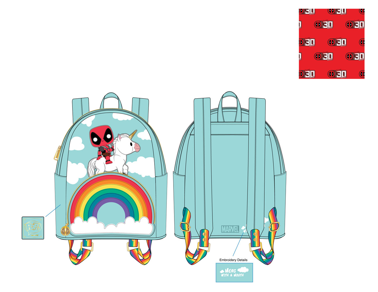 Deadpool 30th Anniversary Unicorn Rainbow Mini Backpack by Loungefly ...
